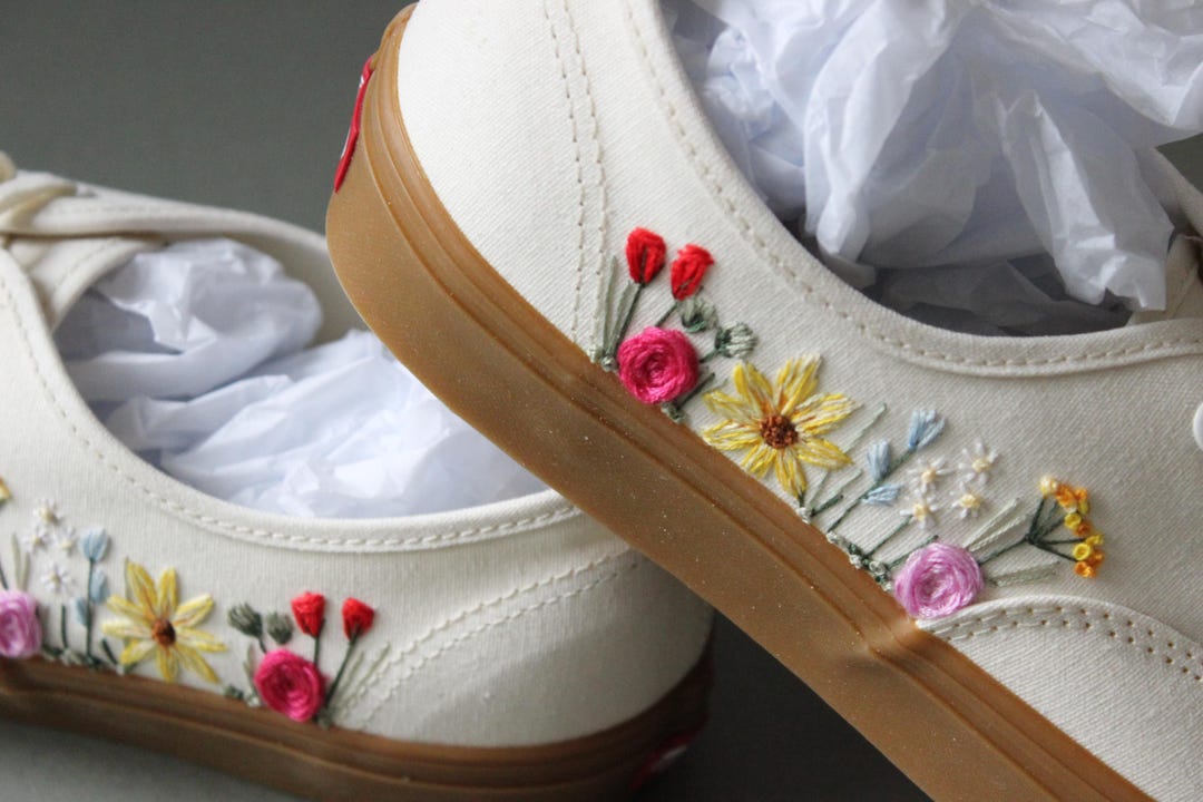 Wildflower Embroidered Wedding Vans, Custom Bridal Shoes - Etsy