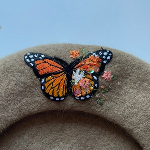 Monarch Butterfly Beret, Embroiderd Butterfly Beret, Hand Embroidered ...