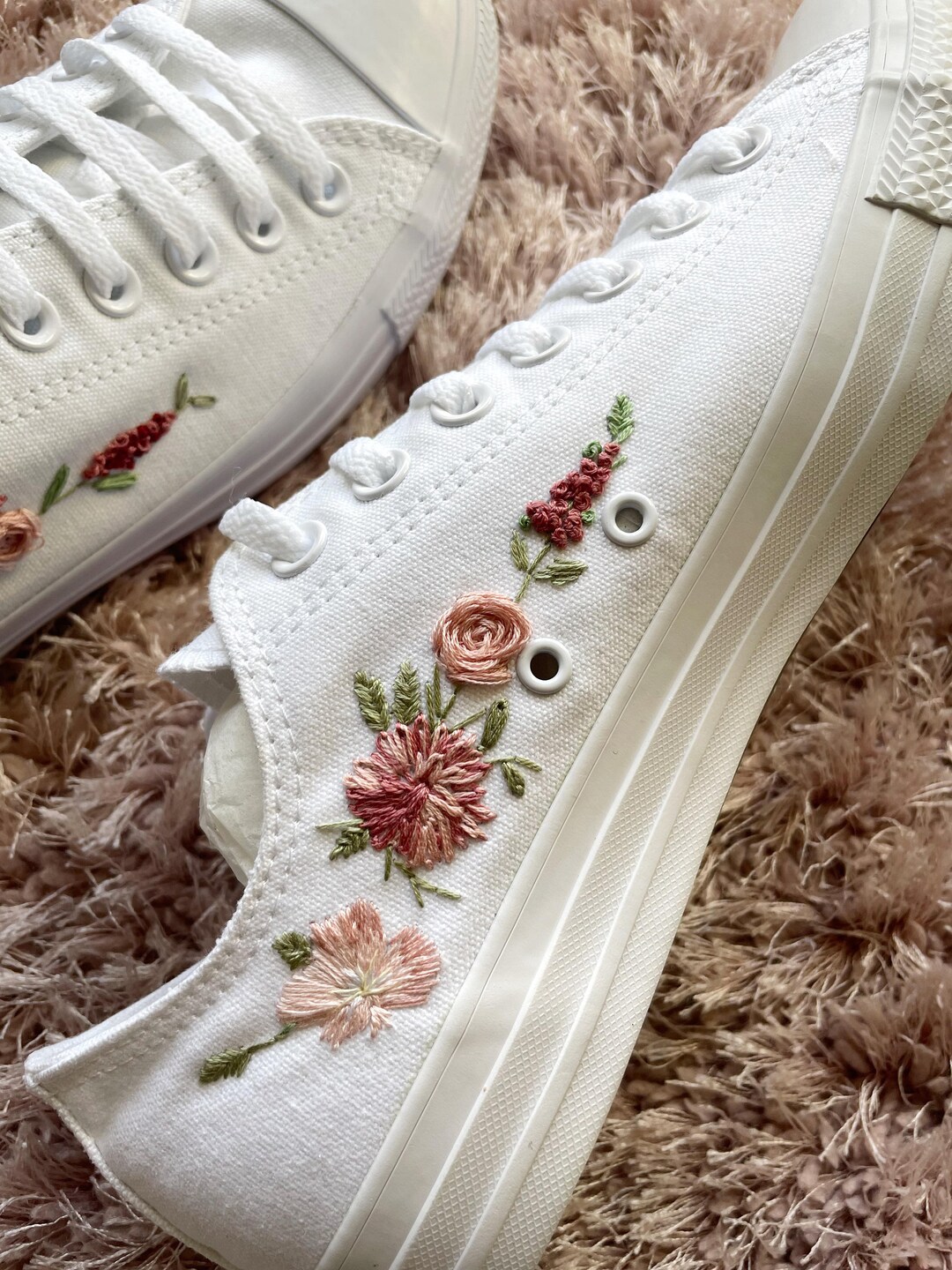 DUSTY PINK Rose and Daisy Design, Custom Wedding Shoe, Custom Wedding ...