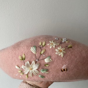 Soft Yellow Floral Beret, French Floral Beret, Silk Ribbon Flowers ...