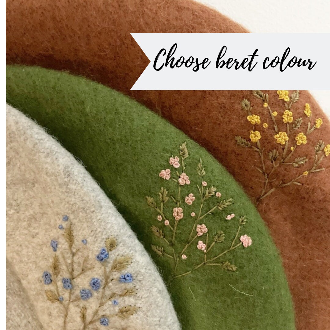 Simple Flower Beret, Thick Wool Beret, Small Bouquet Beret, Vintage ...