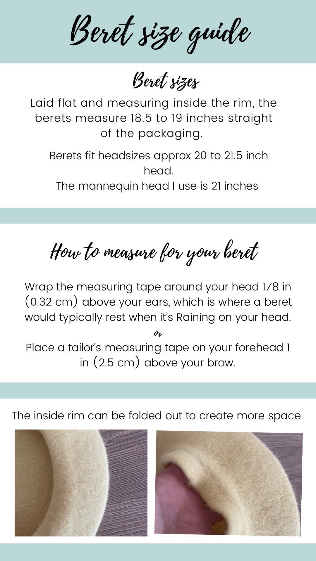 BERET INFORMATION SIZING - Etsy