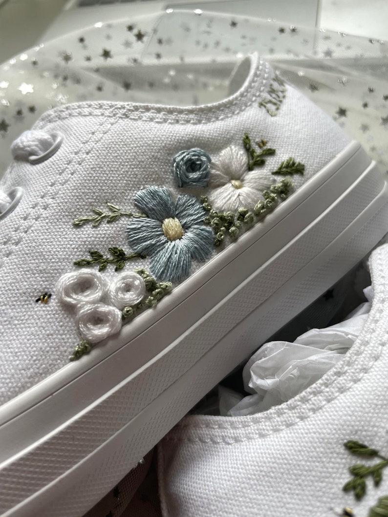 Bride Comfort Shoes Blue Floral Bridal Sneakers, Custom Wedding Kicks ...