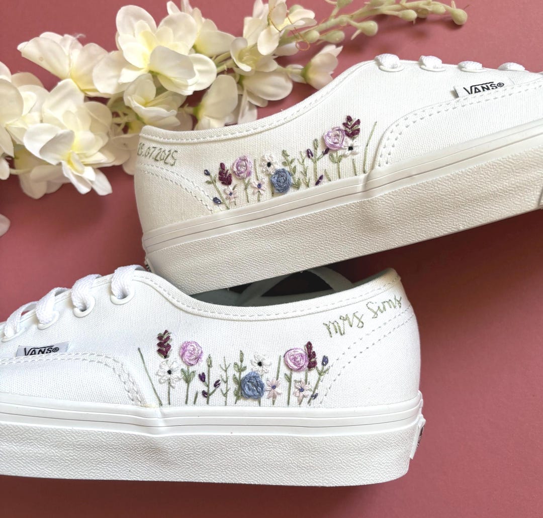 Embroidered Wildflower Wedding Sneakers: Custom Bridal Vans Shoes - Etsy
