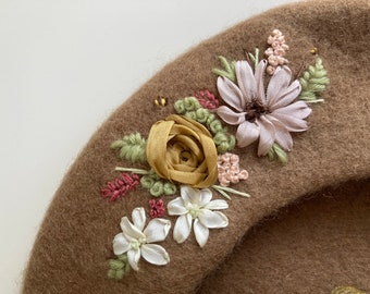 Robin Embroidered Beret Winter Hand Stitched Silk Ribbon - Etsy UK