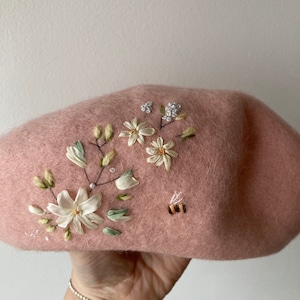 Soft Yellow Floral Beret, French Floral Beret, Silk Ribbon Flowers ...