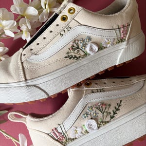 Pink and Blue Wildflower Shoe, Old Skool Vans Wedding Shoes, Custom ...