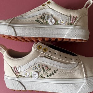 Pink and Blue Wildflower Shoe, Old Skool Vans Wedding Shoes, Custom ...