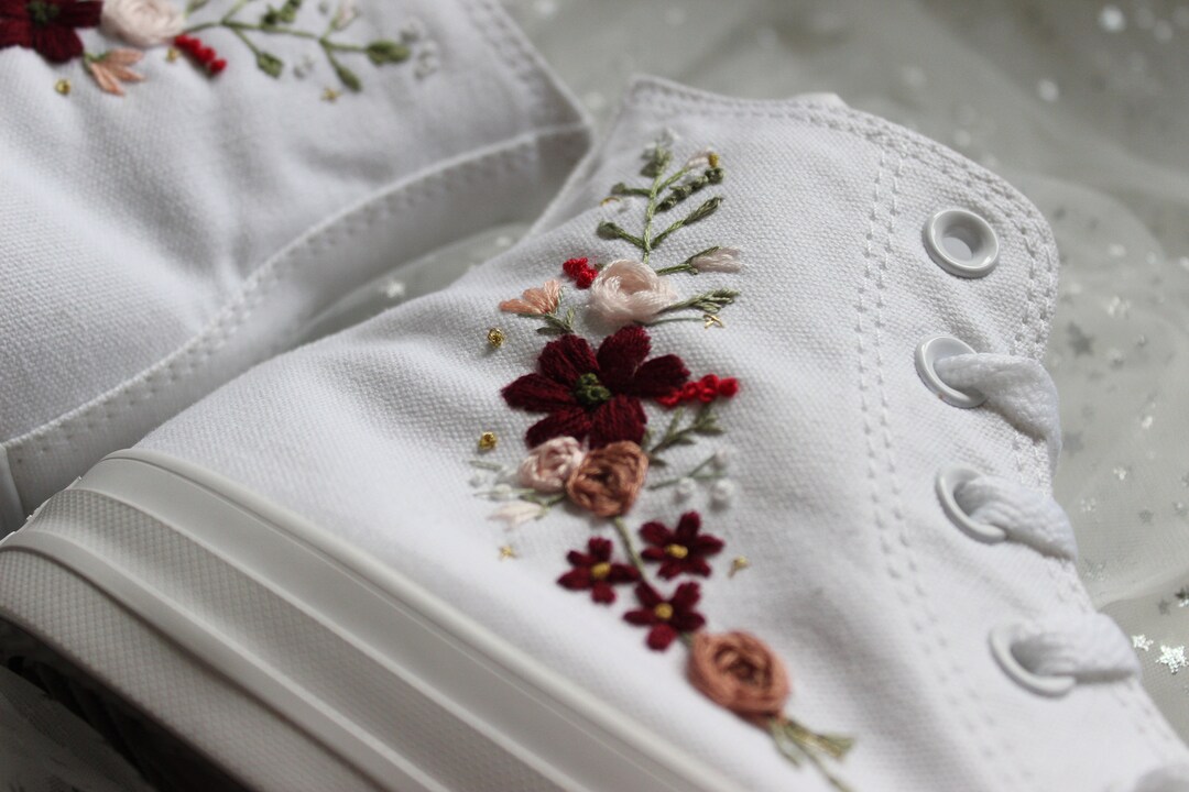 Dark Red Rose, Custom Wedding Shoe, Custom Wedding Sneaker, Hand ...