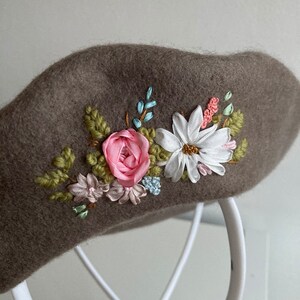 Hand Embroiderded Silk Ribbon Beret, Silk Flower Beret, Daisy Beret ...