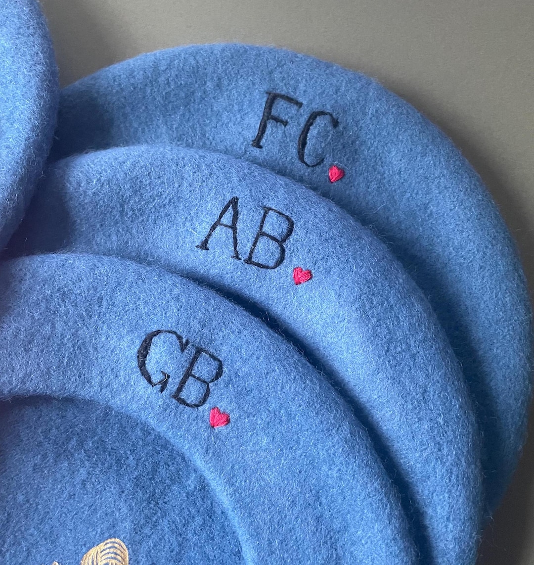 Name Initial Beret With Heart Hand Embroidered Beret, Winter Name Beret ...