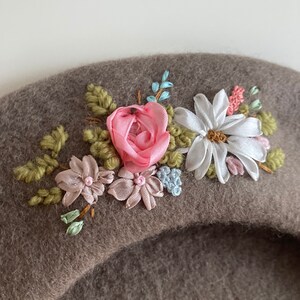 Hand Embroiderded Silk Ribbon Beret, Silk Flower Beret, Daisy Beret ...