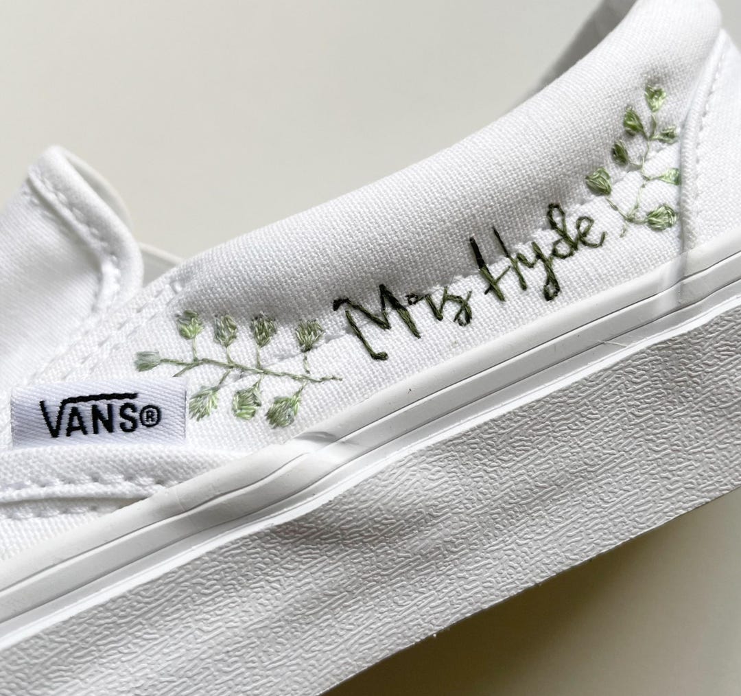 Custom Hand-embroidered Vans: Eucalyptus Bridal Slip-ons, Personalized ...