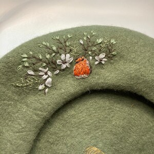 Robin Embroidered Beret Winter, Hand Stitched Beret, French Style Beret ...