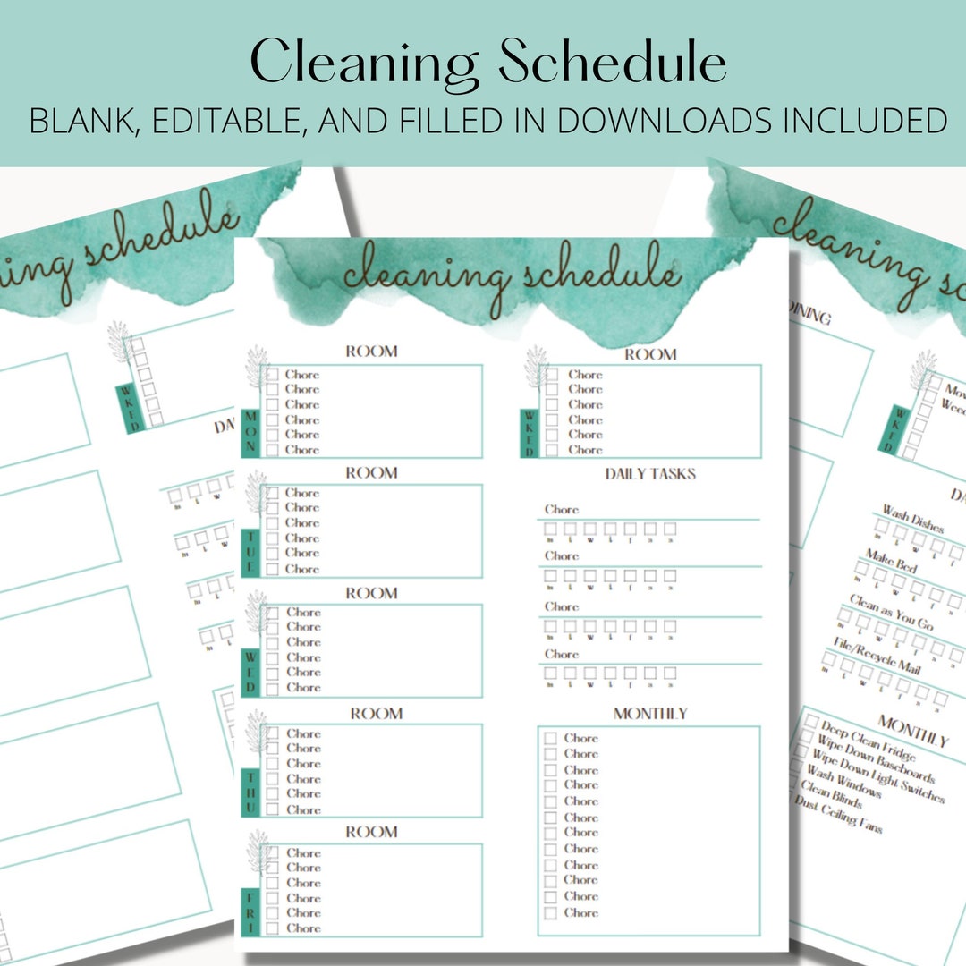 Green Cleaning Schedule, Weekly Cleaning Tracker, Daily, Weekly ...