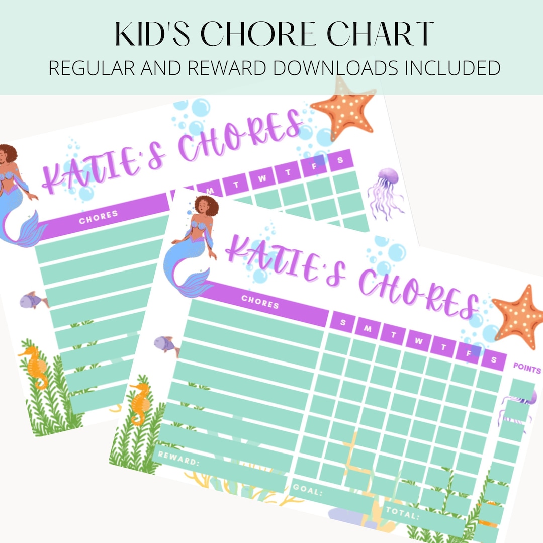 Printable Kids Mermaid Chore Chart, Weekly Under the Sea Chore and ...