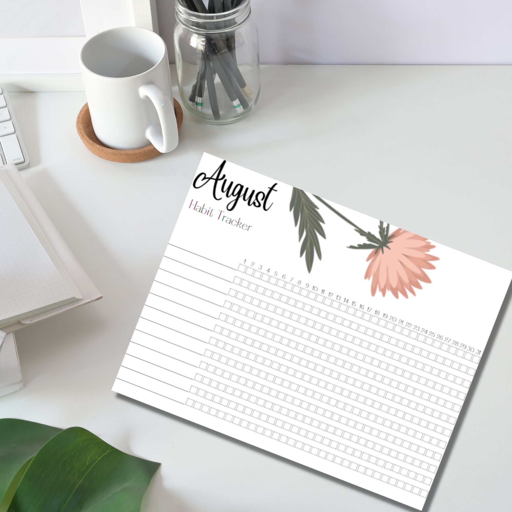 Monthly Habit Tracker Printable, Floral Calendar Tracker, 30 Day Action ...