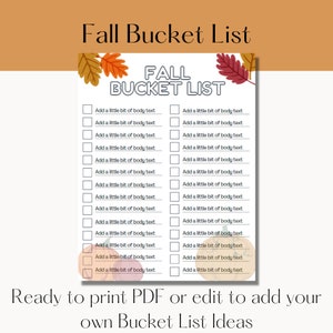 Editable Kid's Fall Bucket List, Customizable Family Fall Bucket List ...