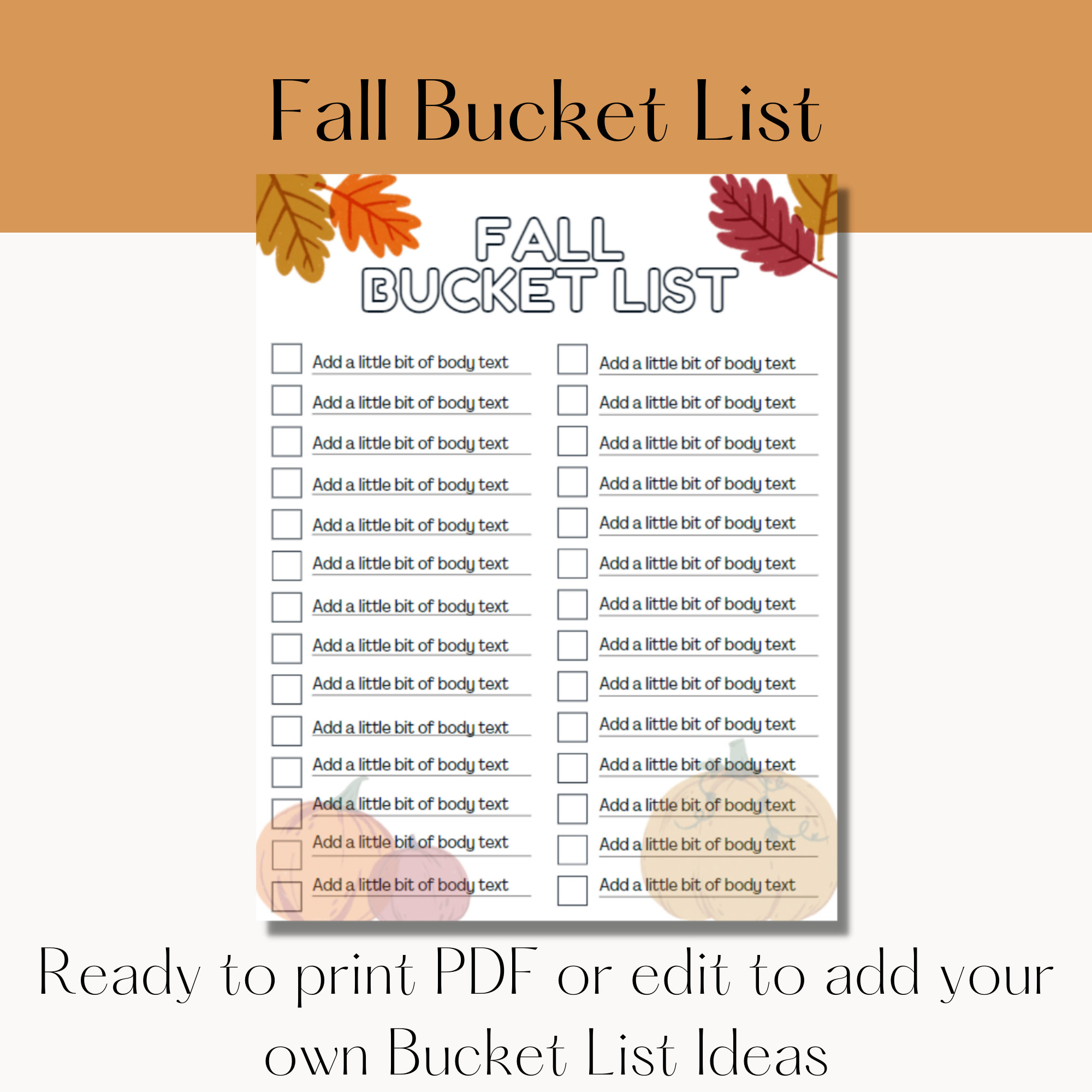 Editable Kid's Fall Bucket List, Customizable Family Fall Bucket List ...
