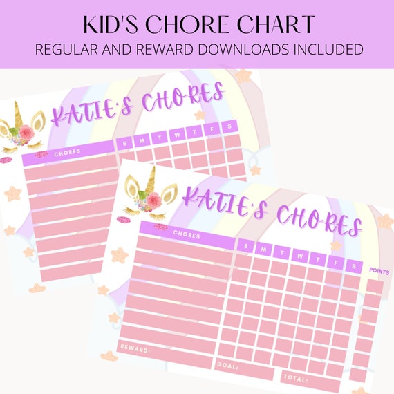 Printable Kids Unicorn Chore Chart Weekly Chore and Reward - Etsy