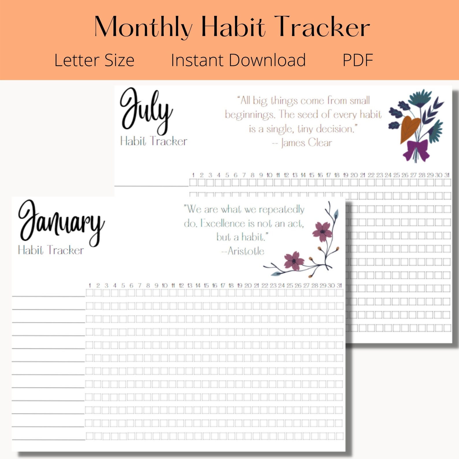 Motivational Habit Tracker Printable Monthly Tracker 30 Day - Etsy