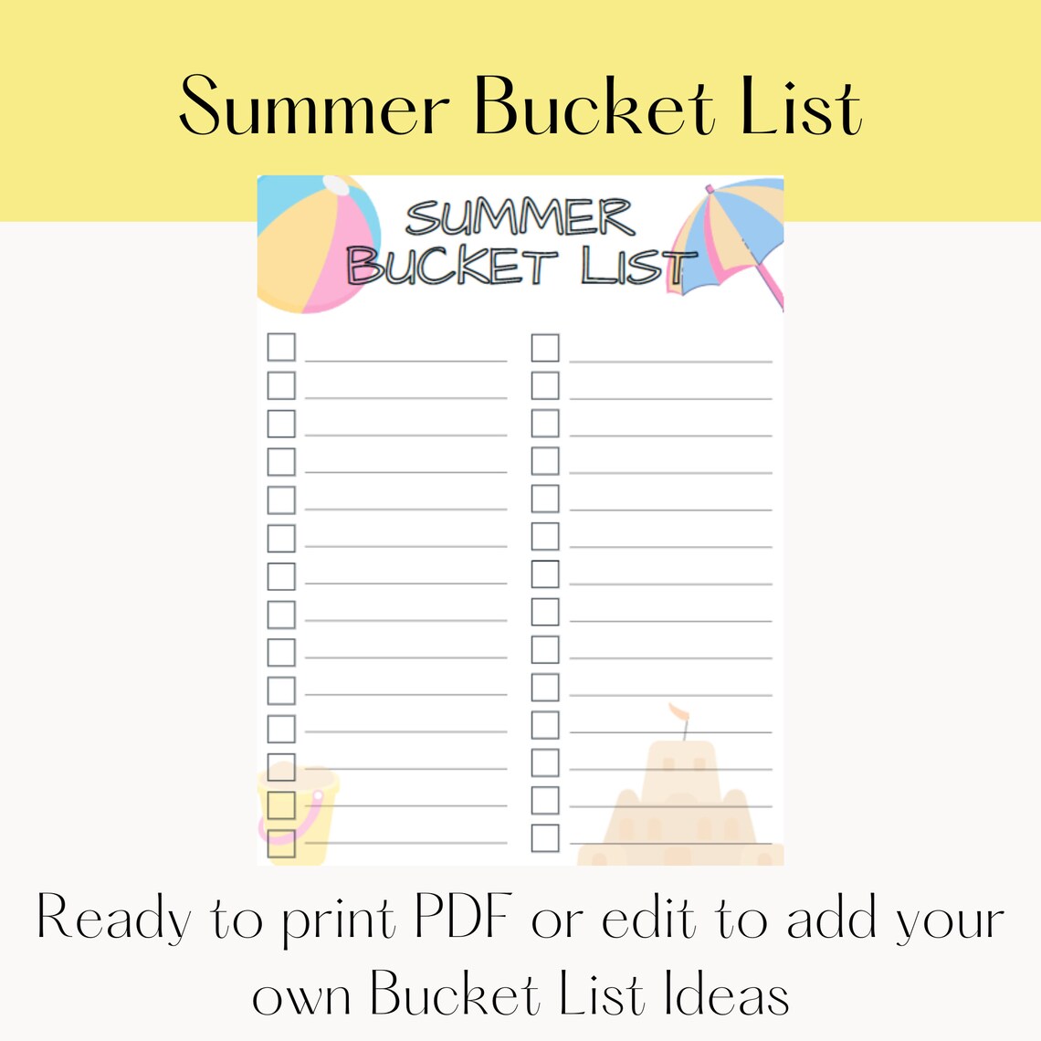 Editable Kid's Summer Bucket List Customizable Family - Etsy