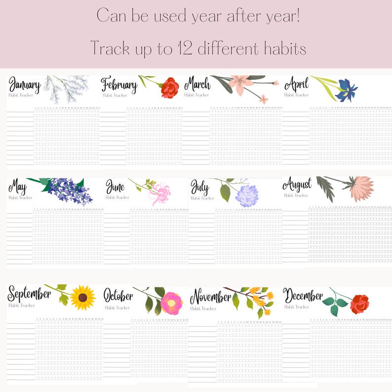 Monthly Habit Tracker Printable, Floral Calendar Tracker, 30 Day Action ...