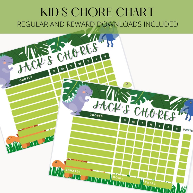 Printable Kids Chore Chart Weekly Dinosaur Chore and Reward - Etsy