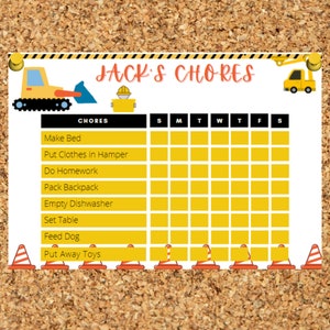 Printable Kids Chore Chart, Weekly Construction Chore and Reward ...