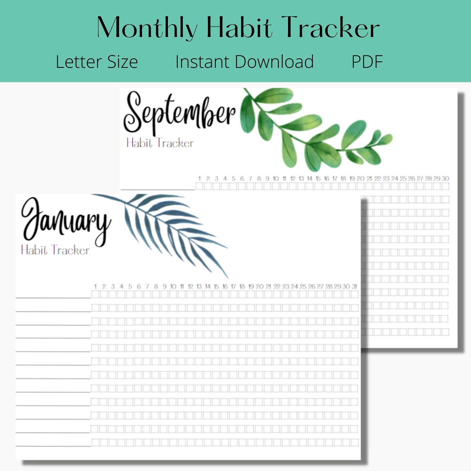 Monthly Habit Tracker Printable, Greenery Calendar Tracker, 30 Day ...