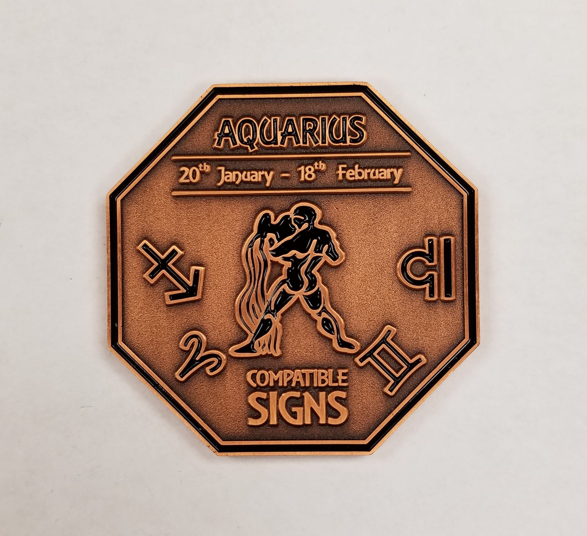 AQUARIUS Zodiac Astrological Coin Antique Copper Finish | Etsy