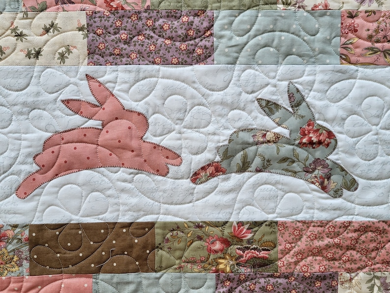 Bunny Hop is a Patchwork and Applique Quilt Made With Pastel and Floral ...