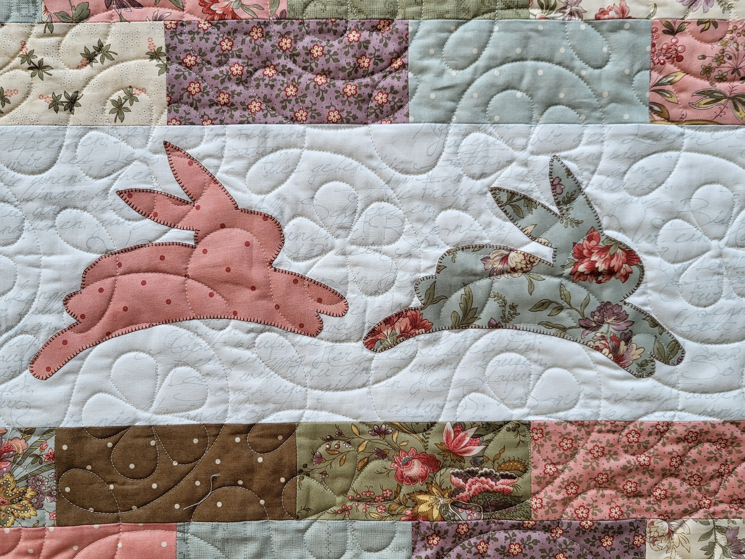 Bunny Hop is a Patchwork and Applique Quilt Made With Pastel and Floral ...
