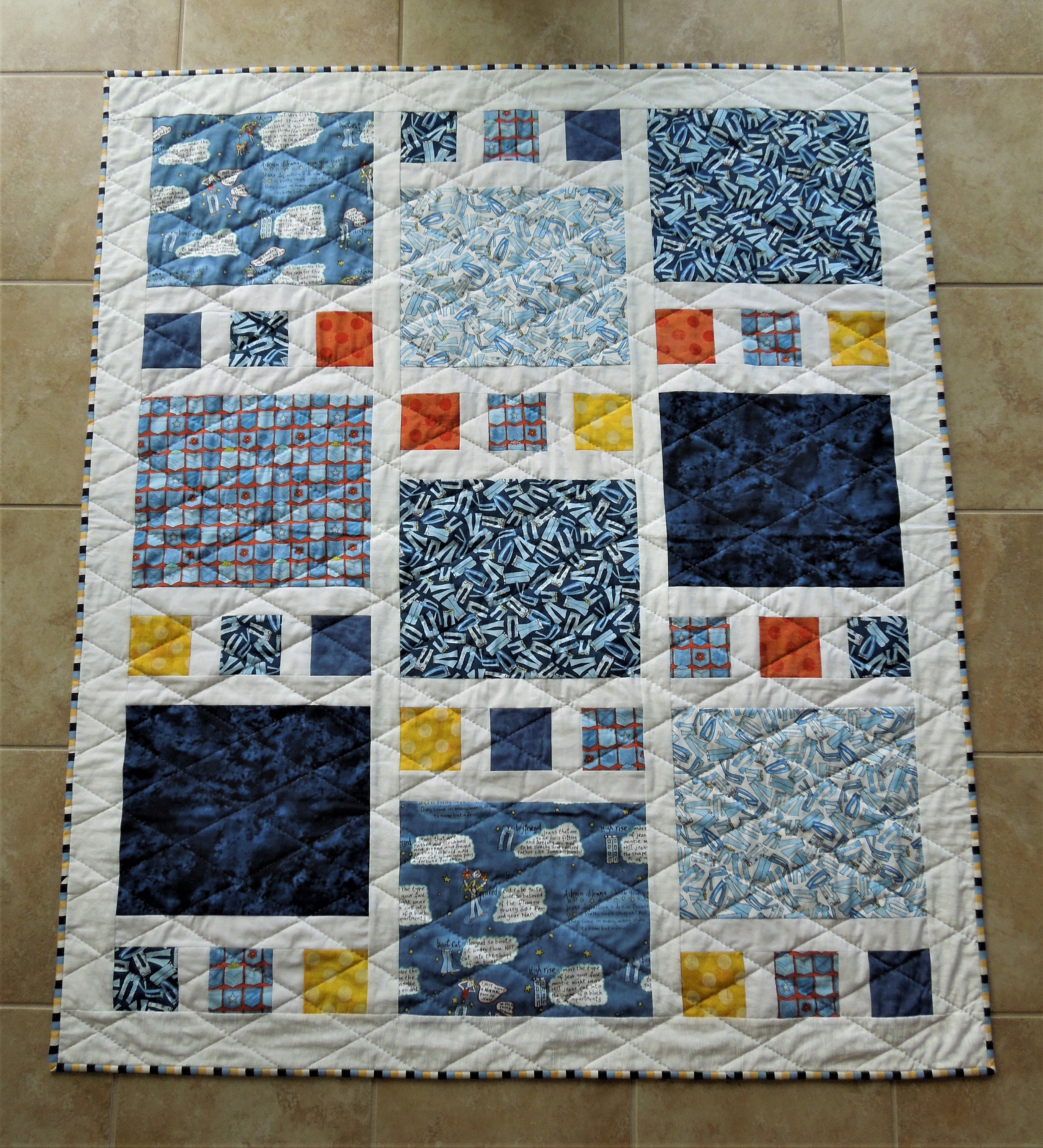 Blue Jean Celebration is a Hand Quilted Throw Made With Fabrics in ...