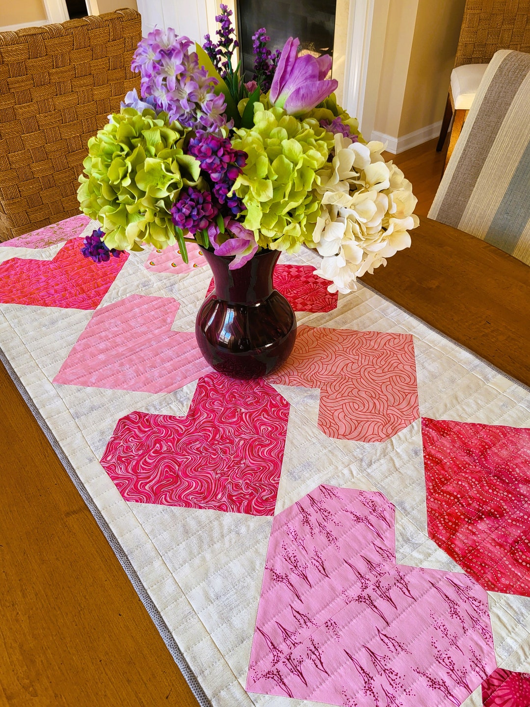 Valentine Hearts is a Quilted Table Runner With 12 Heart Blocks in ...