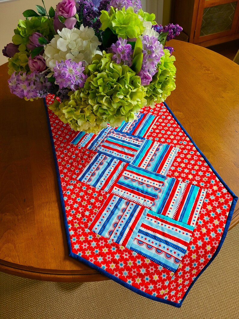Celebrate the Red, White and Blue is a Quilted Table Runner With a ...