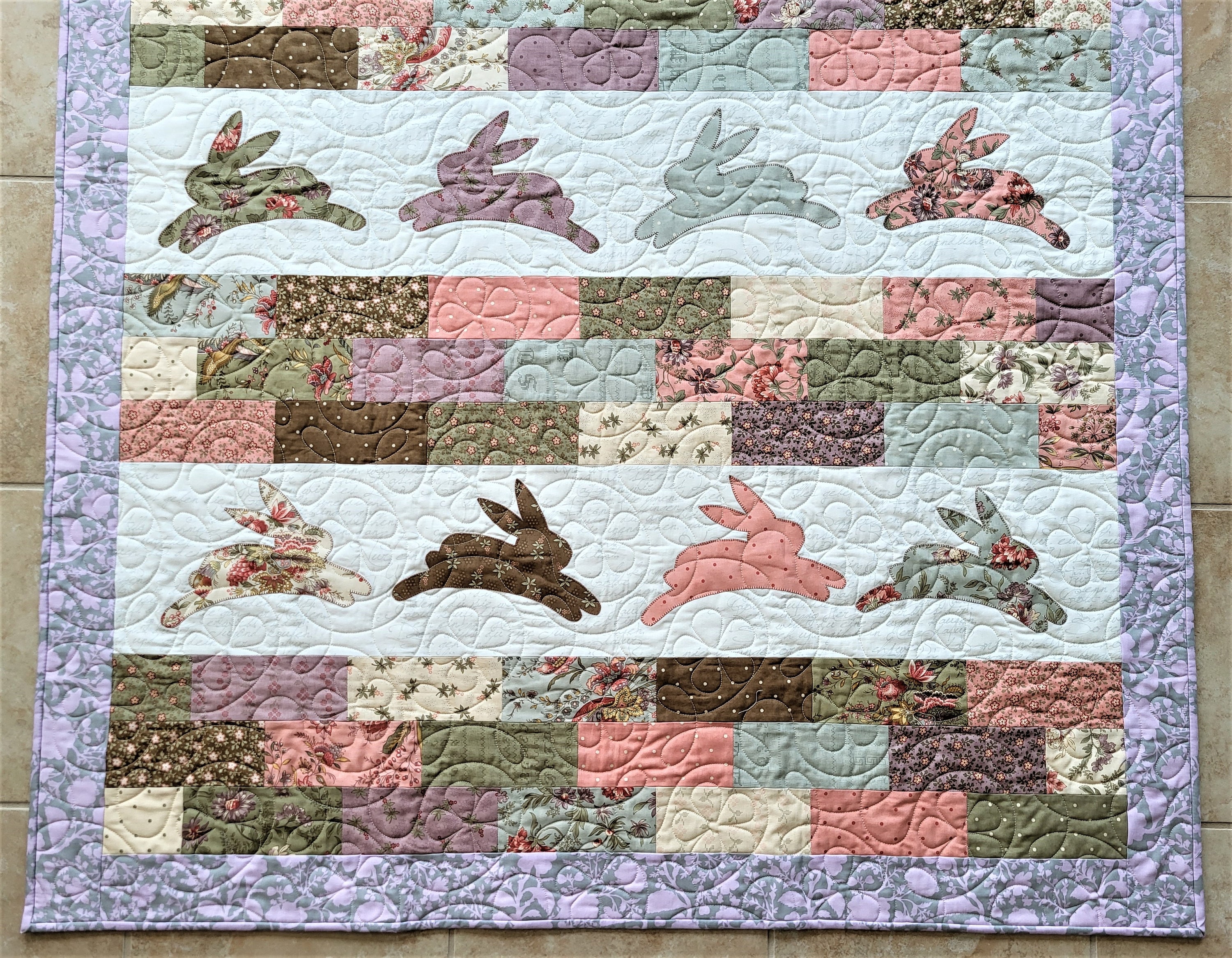 Bunny Hop is a Patchwork and Applique Quilt Made With Pastel and Floral ...