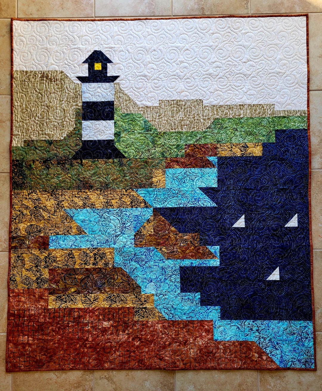 Acadia 2024 is a Landscape Quilt Made Using Batik Fabrics in Earth ...