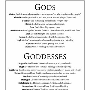 Gods and Goddesses Cheat Sheet, Grimoire Pages - Etsy UK