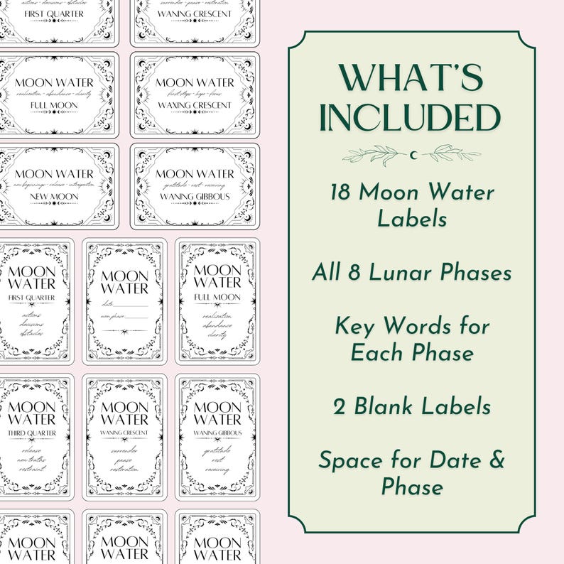 Moon Water Labels, Digital Printable Labels for Witchcraft - Etsy