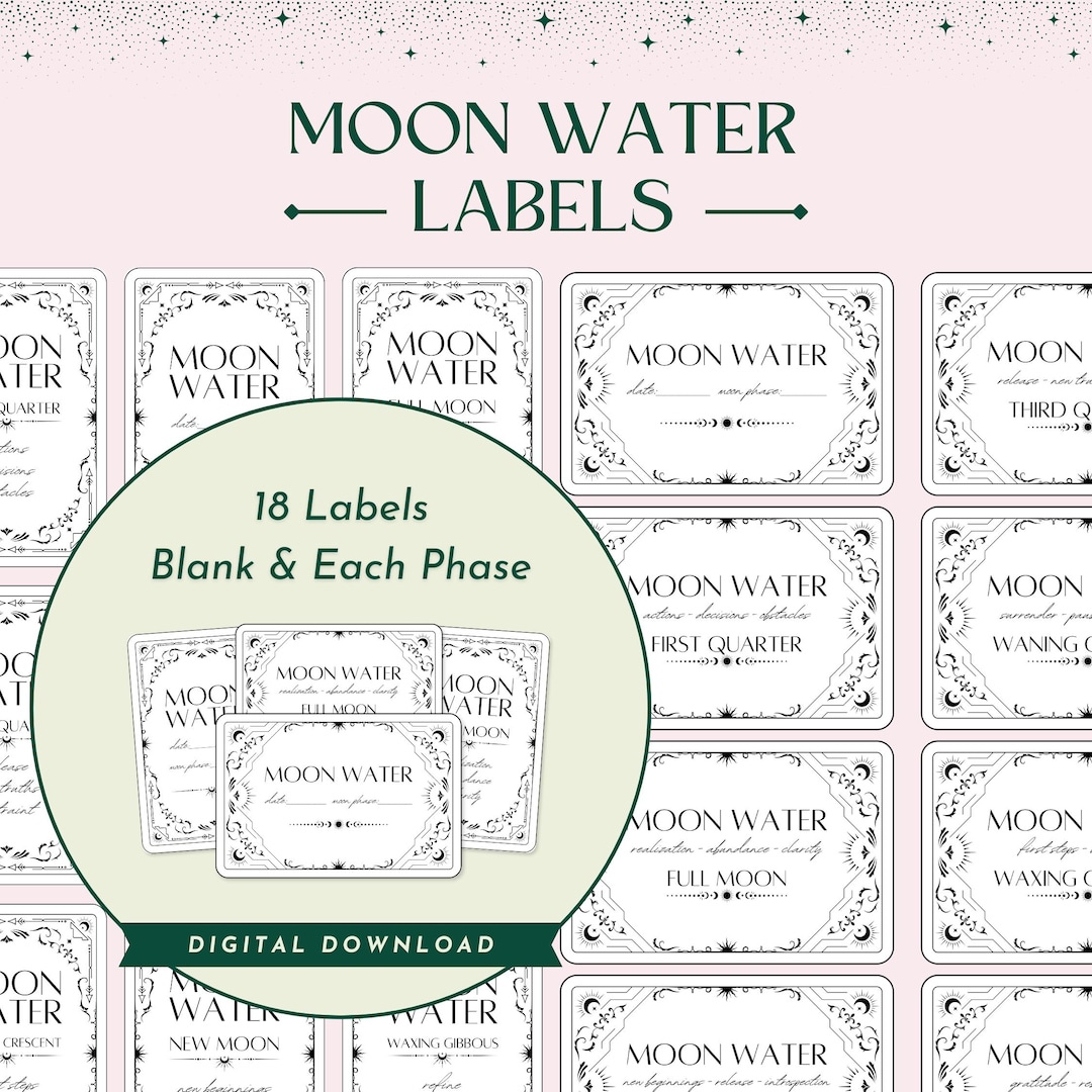Moon Water Labels, Digital Printable Labels for Witchcraft - Etsy