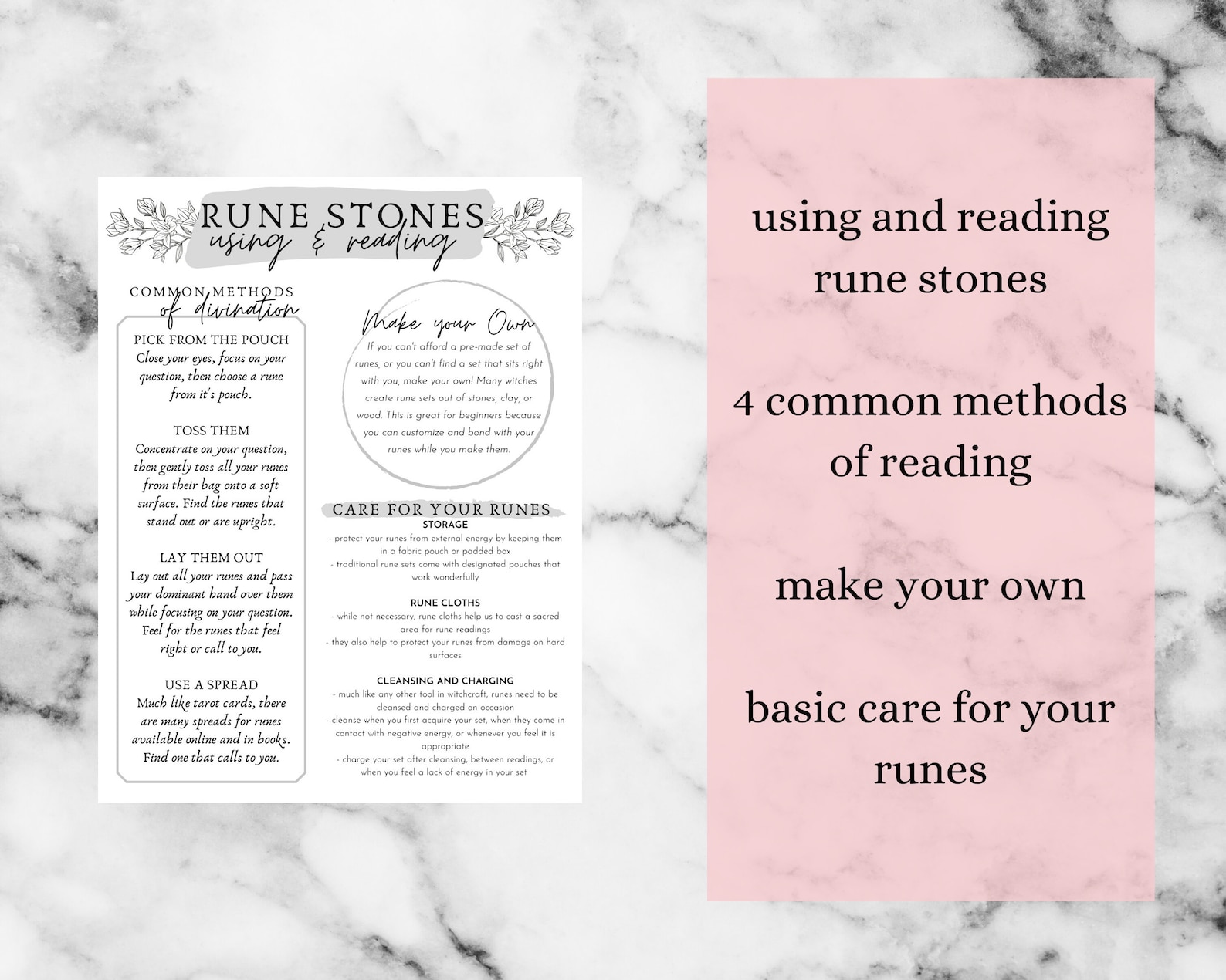 Runes and Rune Stones Cheat Sheet Printable Grimoire Pages | Etsy