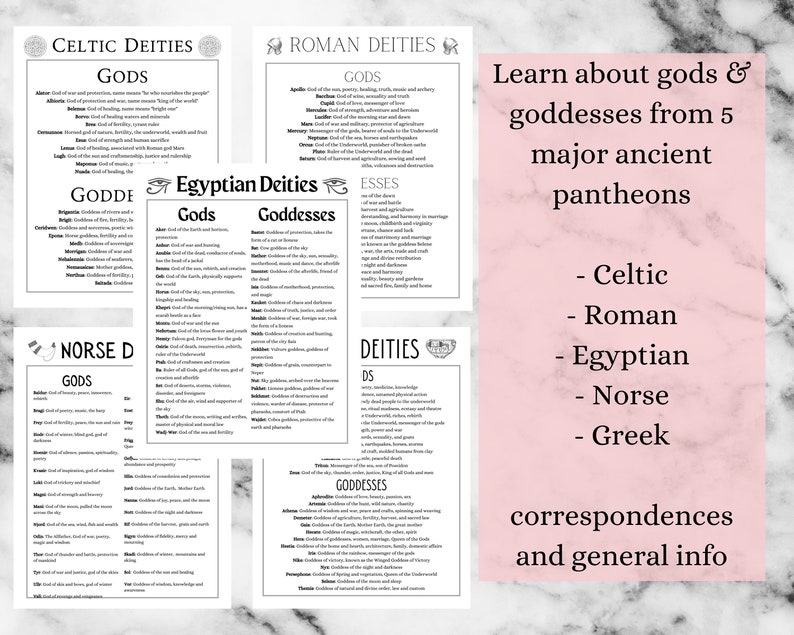 Gods and Goddesses Cheat Sheet, Grimoire Pages - Etsy UK