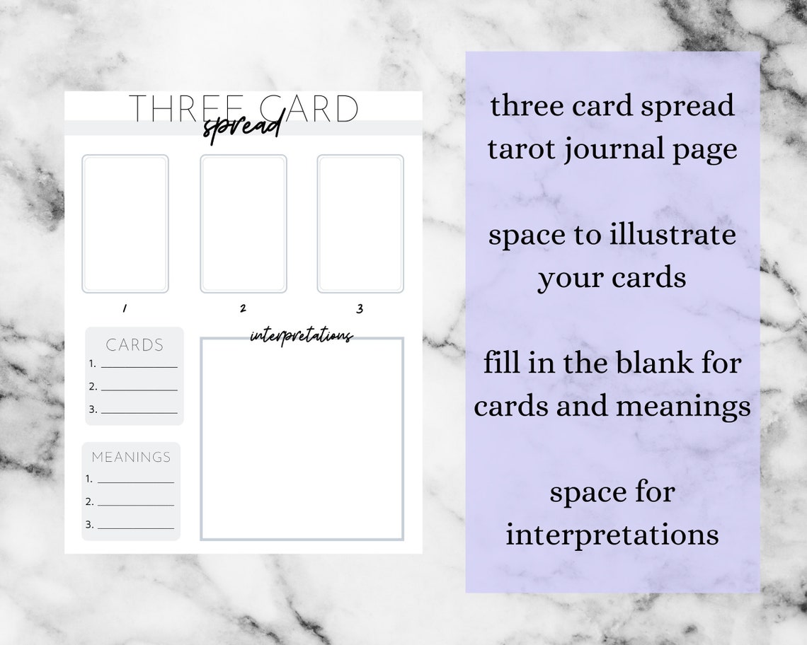 Three Card Spread Tarot Journal Page - Etsy