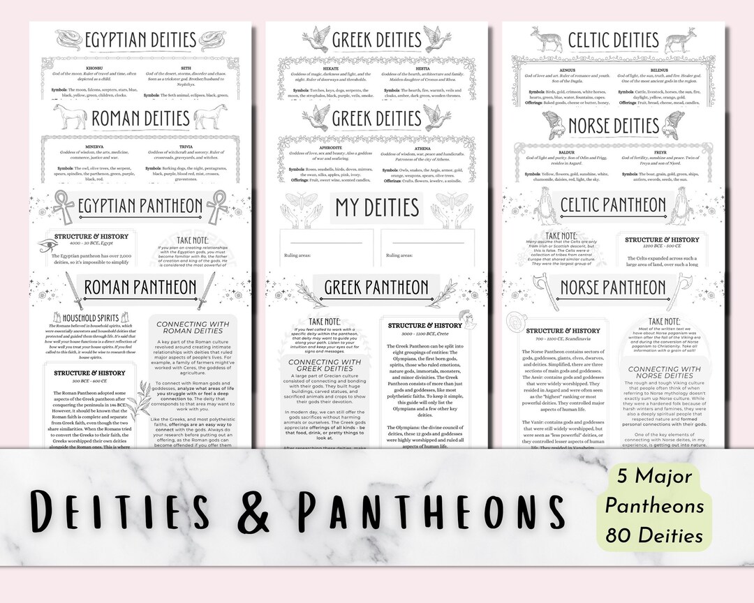 Deities and Pantheons, Greek Norse Roman Egyptian Celtic Printable ...