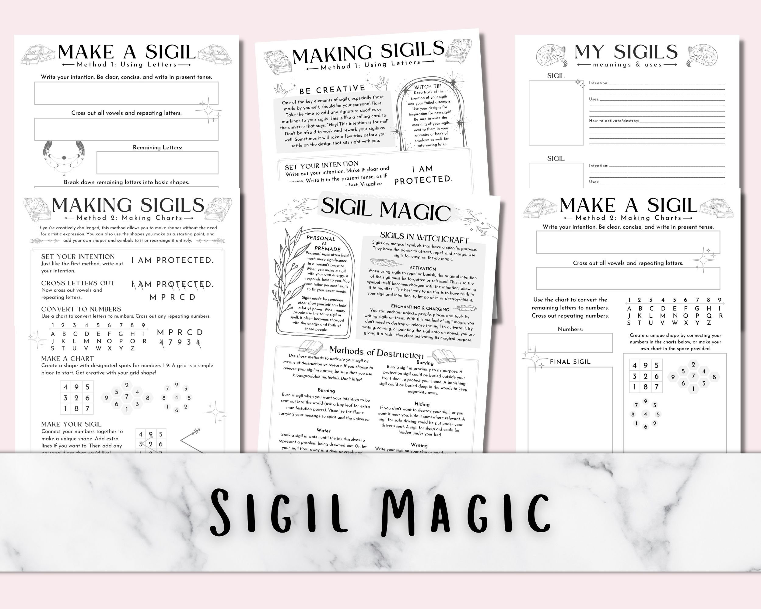 Sigil Magic Worksheets Printable Grimoire Pages Etsy Uk