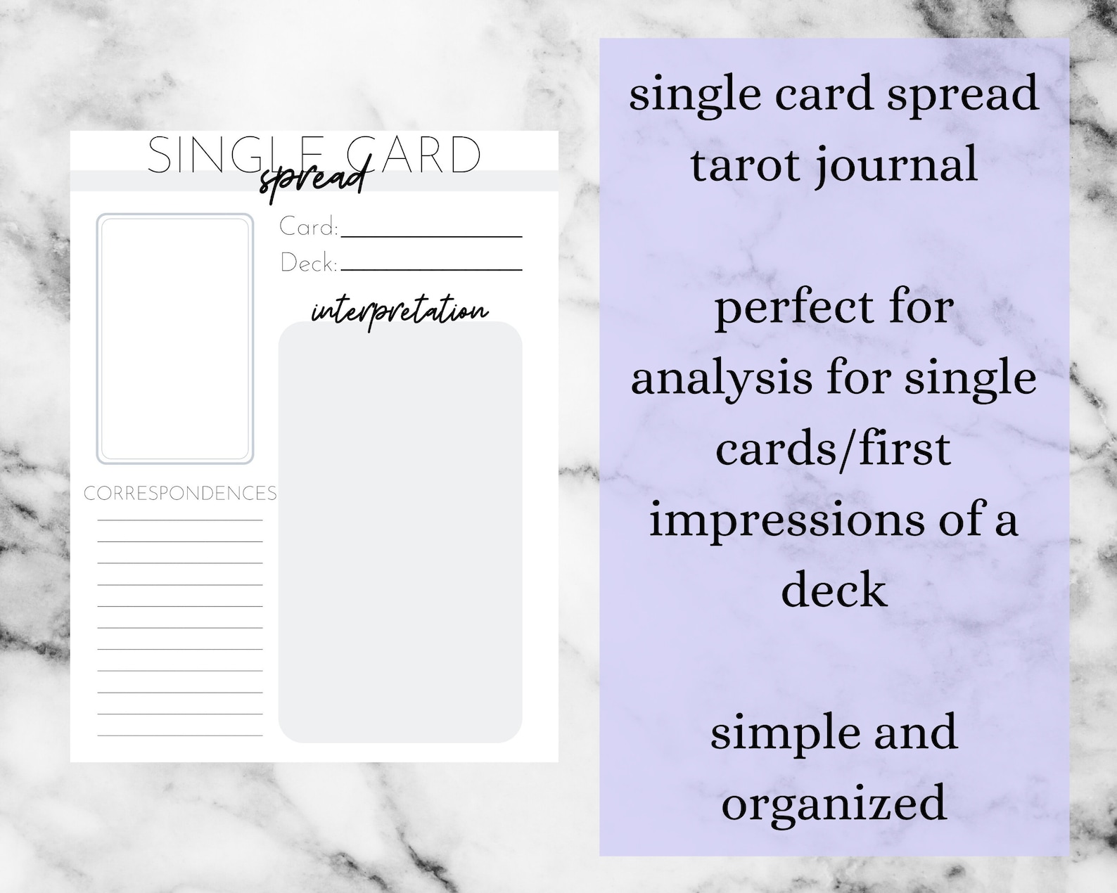 Single Card Spread Tarot Journal Printable Page - Etsy