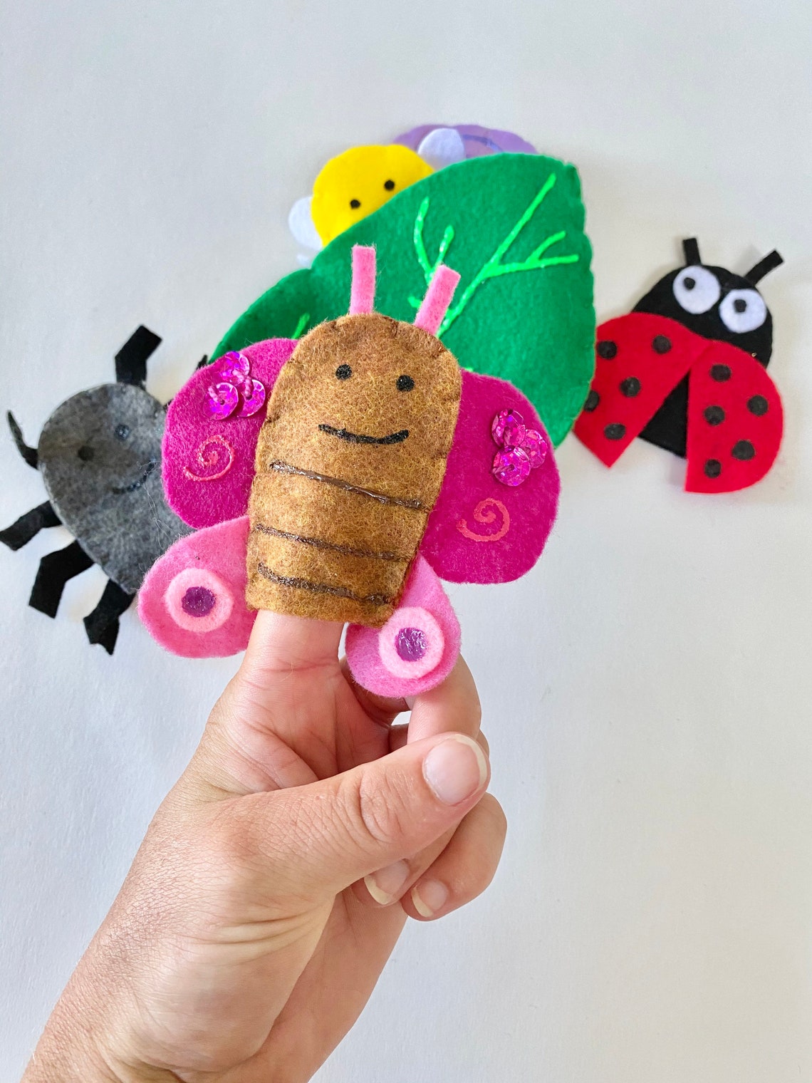 Insects and Bugs Finger Puppet Set Felt Story, Nursery Rhyme Children ...