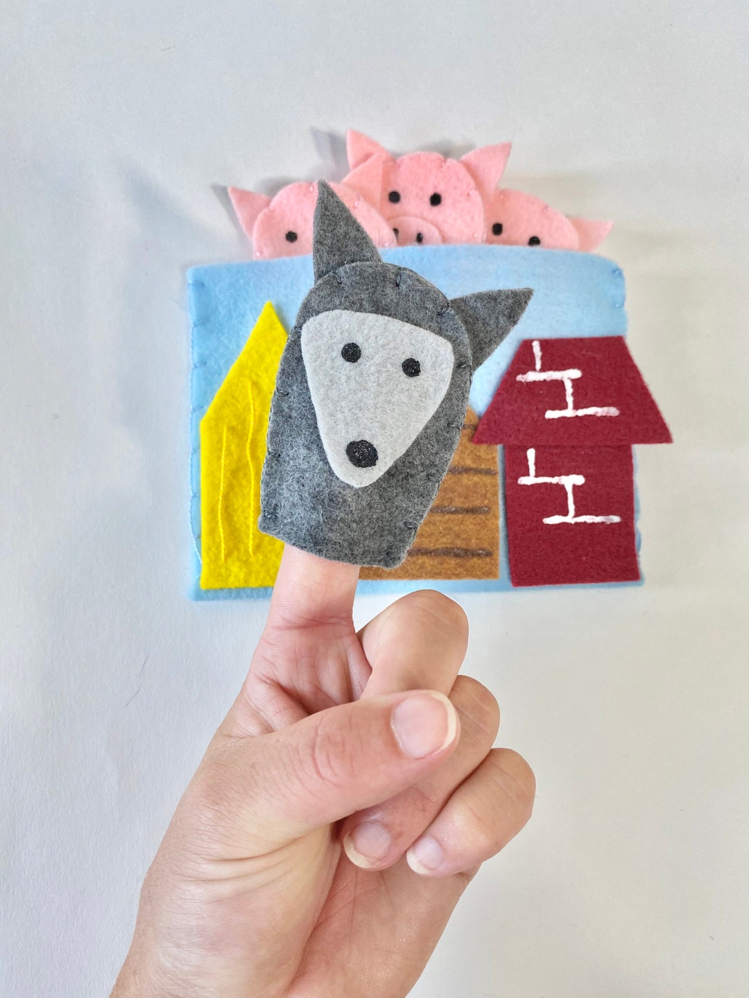 3 three Little Pigs and Big Bad Wolf Finger Puppet Set - Etsy