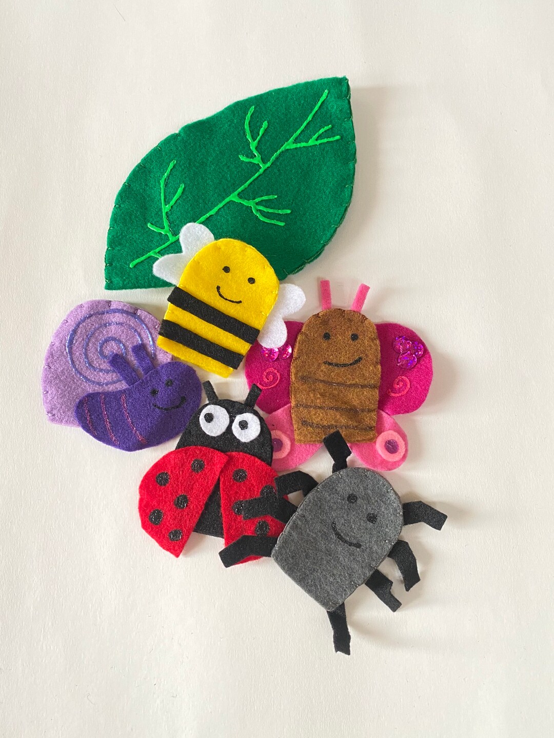 Insects and Bugs Finger Puppet Set Felt Story, Nursery Rhyme Children ...